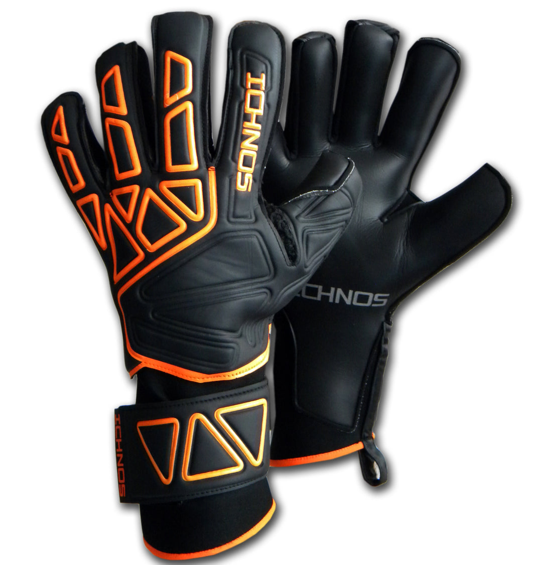 Ichnos Vertex Extended Palm finger saver goalkeeper gloves Black Orang ...